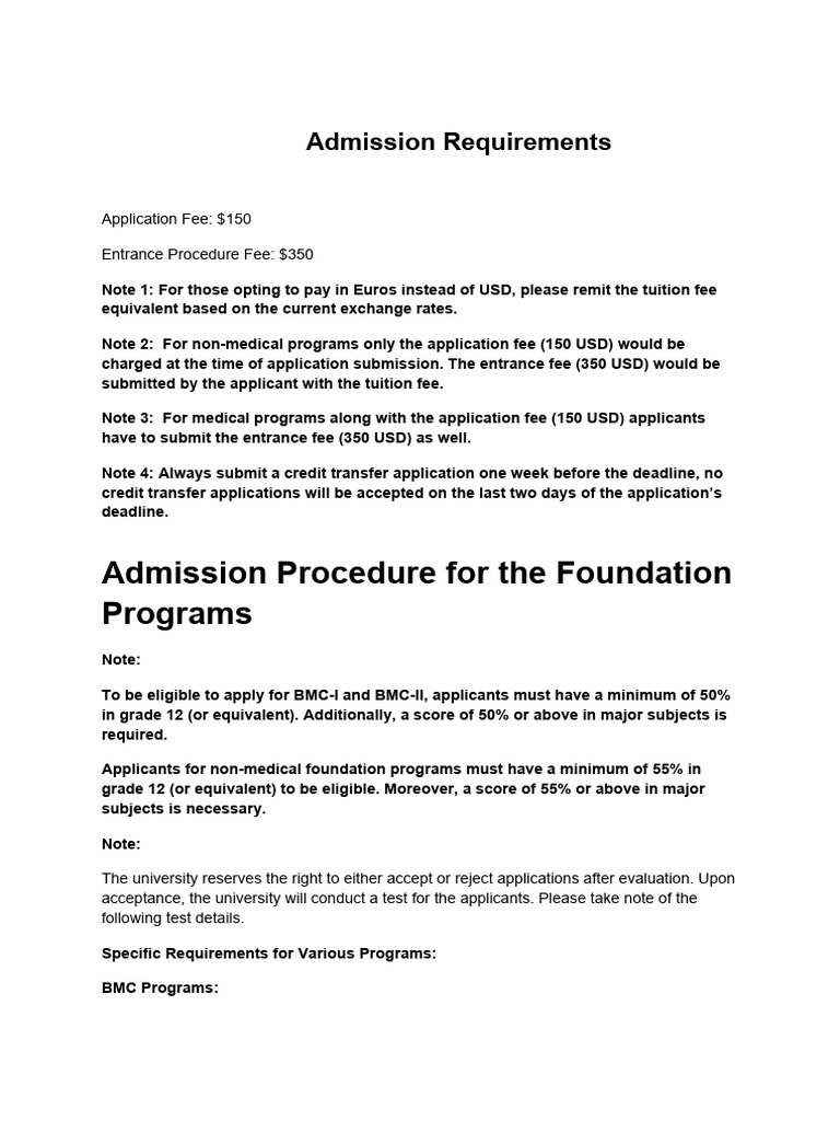 Admission Requirements Pdf