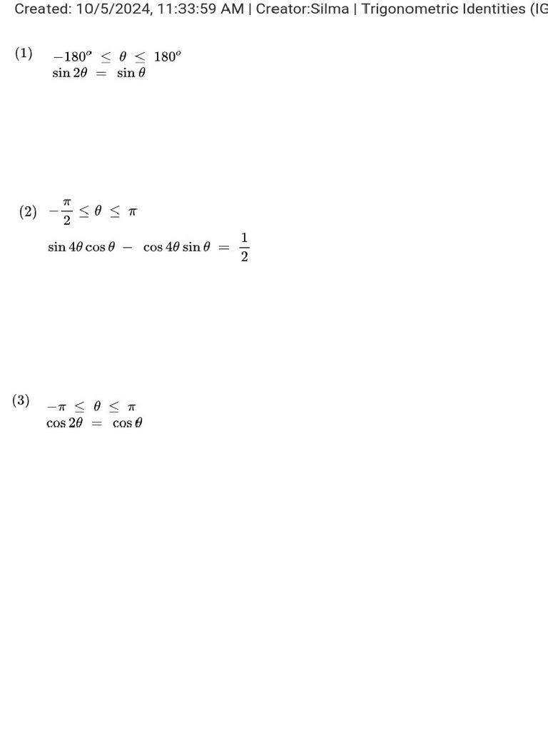 Trig Equations Worksheet | PDF