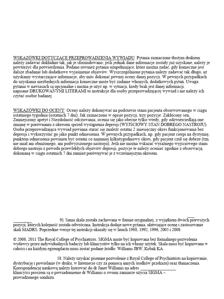 Skala MADRS SIGMA Polish Poland 2011 | PDF