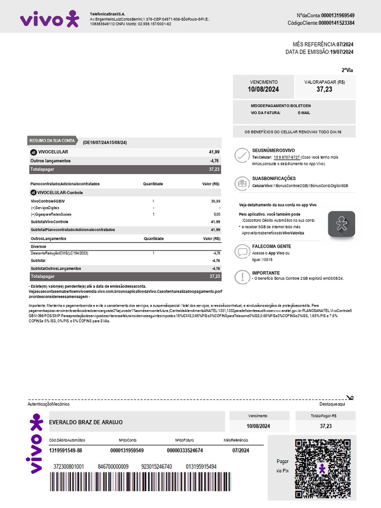 Comprovante Vivo (2) | PDF
