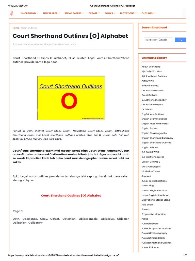 Court Shorthand Outlines (O) Alphabet | PDF | Shorthand | Written ...