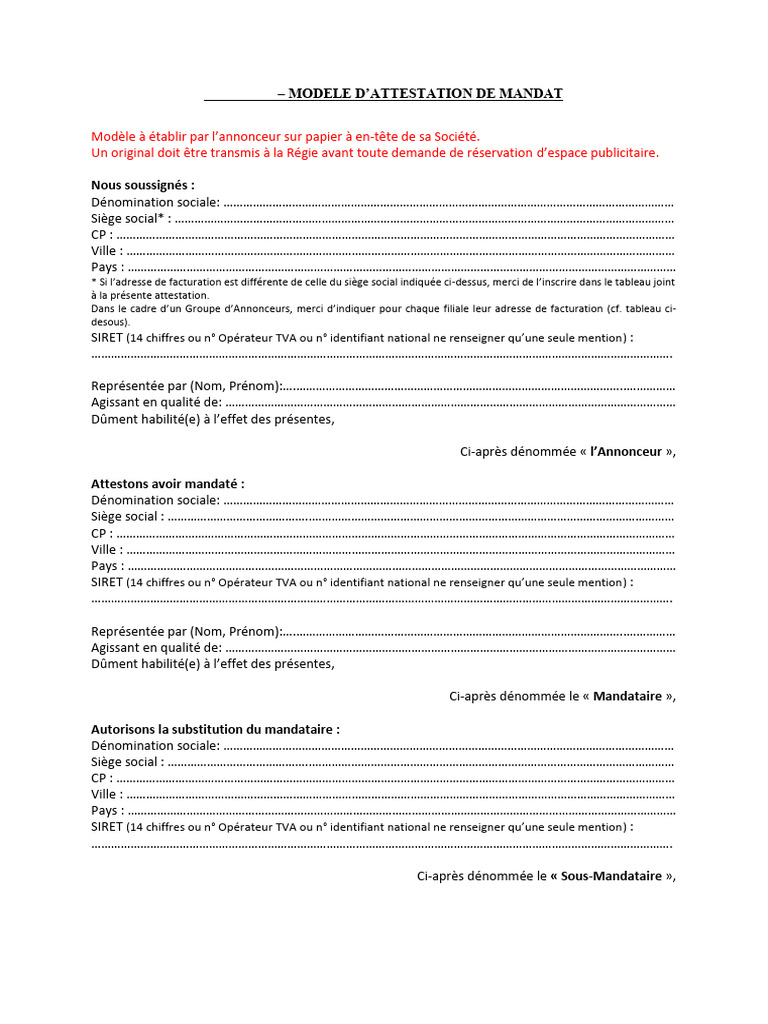 Modele Attestation de Mandat | PDF