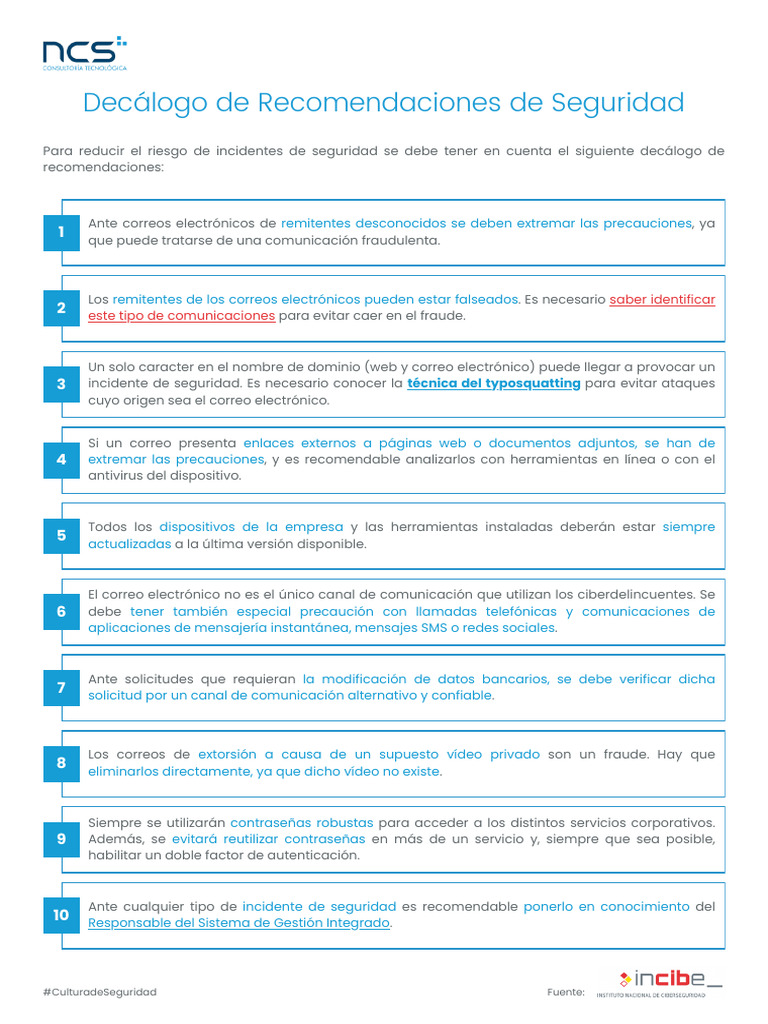 CiberSeguridad - Decálogo de Recomendaciones de Seguridad - 06.10.2023 ...