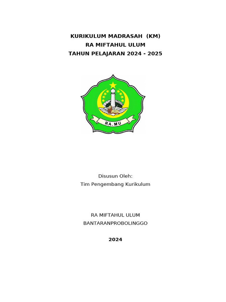 KURIKULUM Madrasah RA. UMI SUNDARI 2024 | PDF