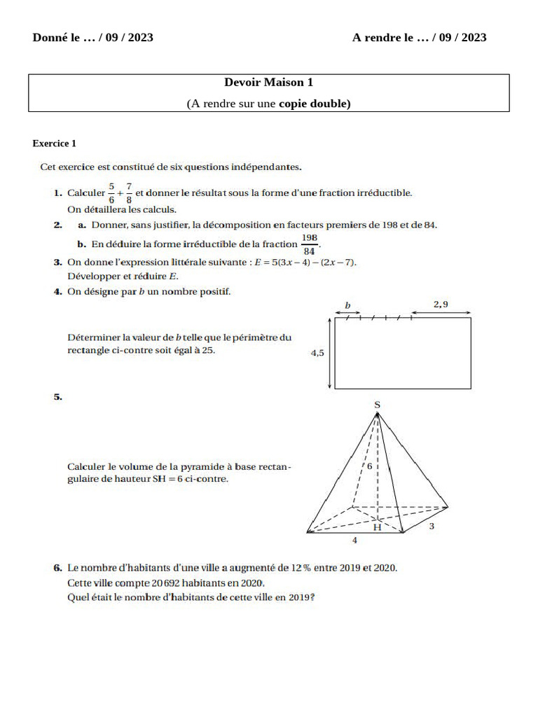 dm1 Brevet Collège | PDF