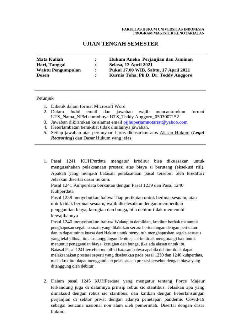 UTS - Pak Teddy - April 2021 Jawaban | PDF | Law