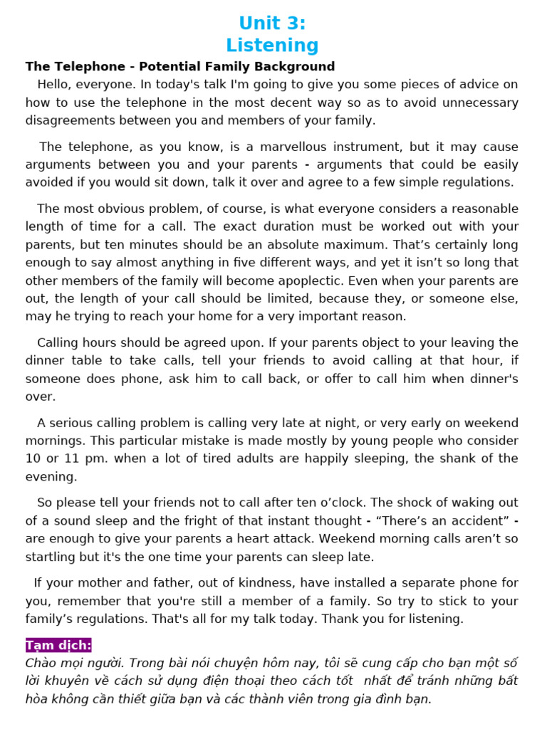 Unit 3-Listening-Thi Nghe GK1 | PDF