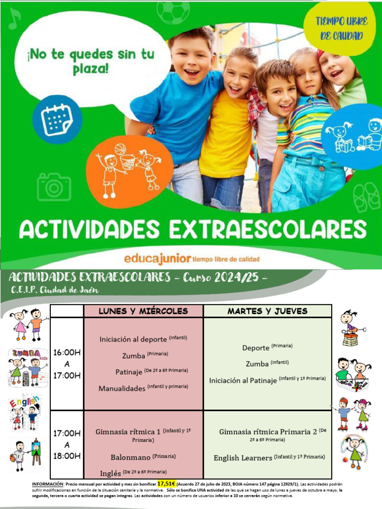 Información Actividades Extraescolares 24-25 | PDF