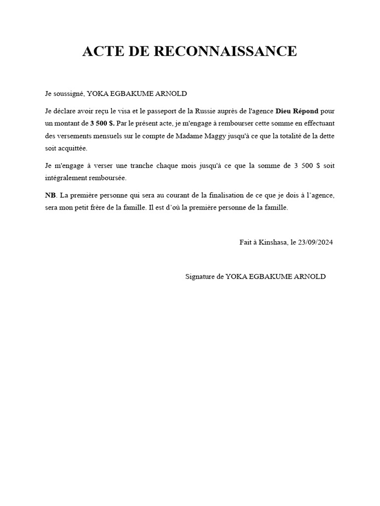 Acte de Reconnaissance | PDF