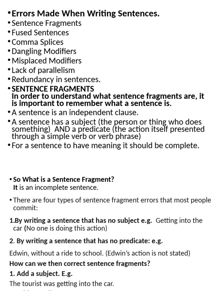 NOTES 12 Grammar 6-Sentence Fragments-Comma Splices - Fused Sentences | PDF