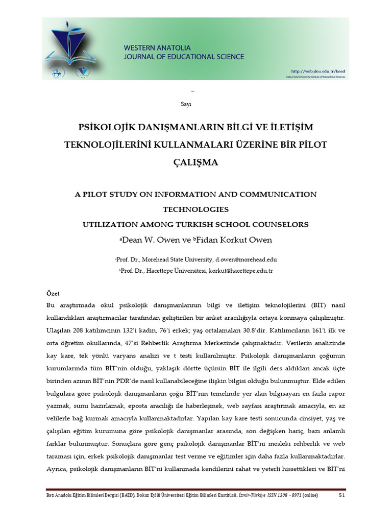 Psikolojik Dan - Manlar - N Bilgi Ve - Leti - Im Teknolojilerini Kullanmalar - Zerine Bir Pilot ...