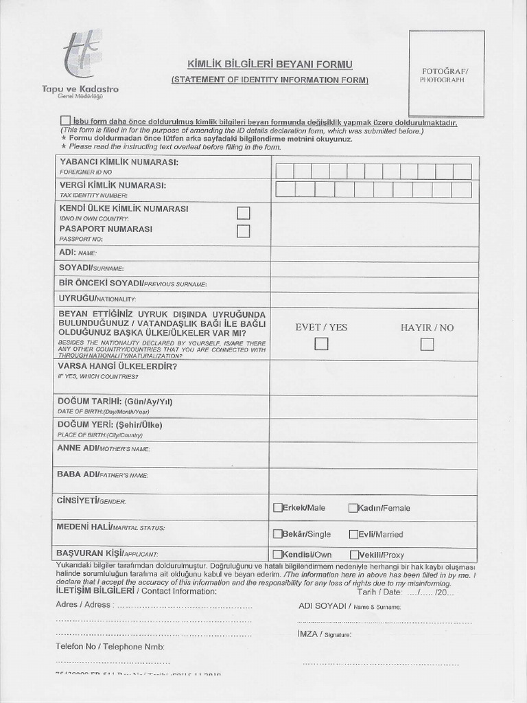 Yabancı Kimlik Formu | PDF