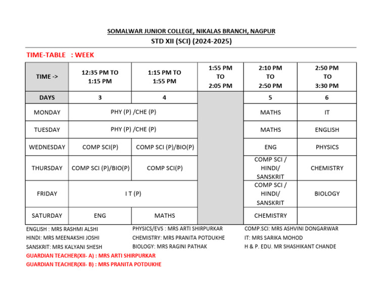 Stdxii Week Timetable 1 | PDF