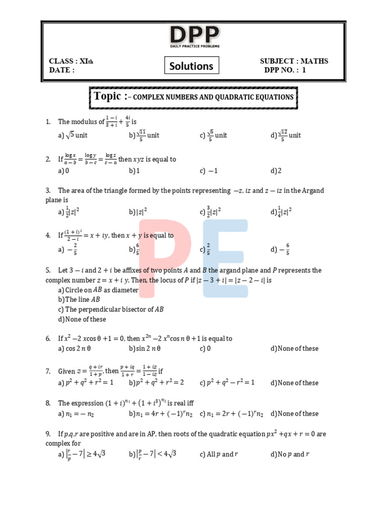 DPP Complex-Numbers-And-Quadratic-Equations | PDF | Triangle | Complex Number