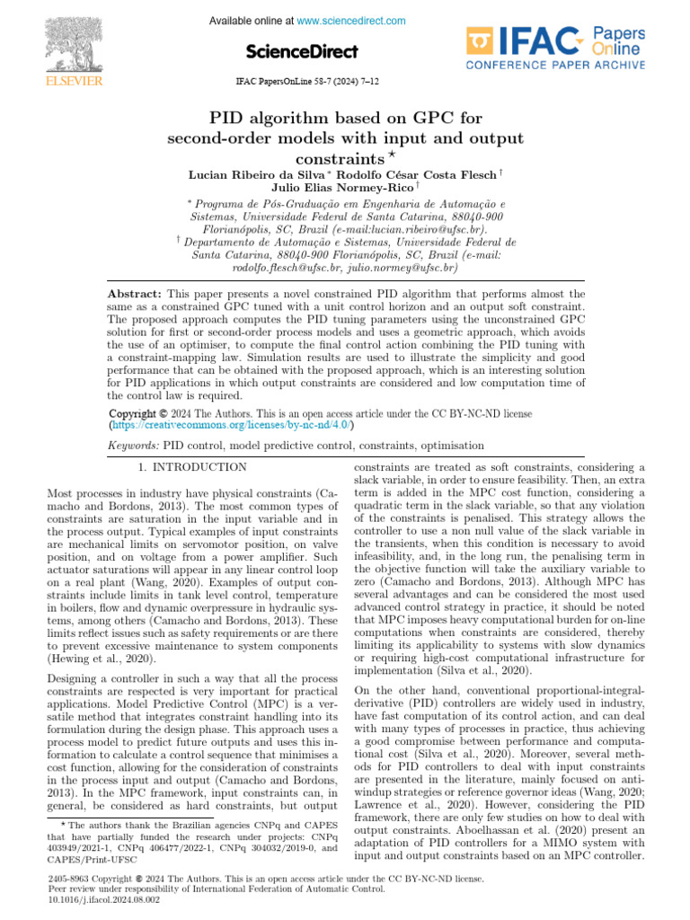 Pid Algorithm Based On Gpc For Second Order Models With Input And Output Constrains Pdf
