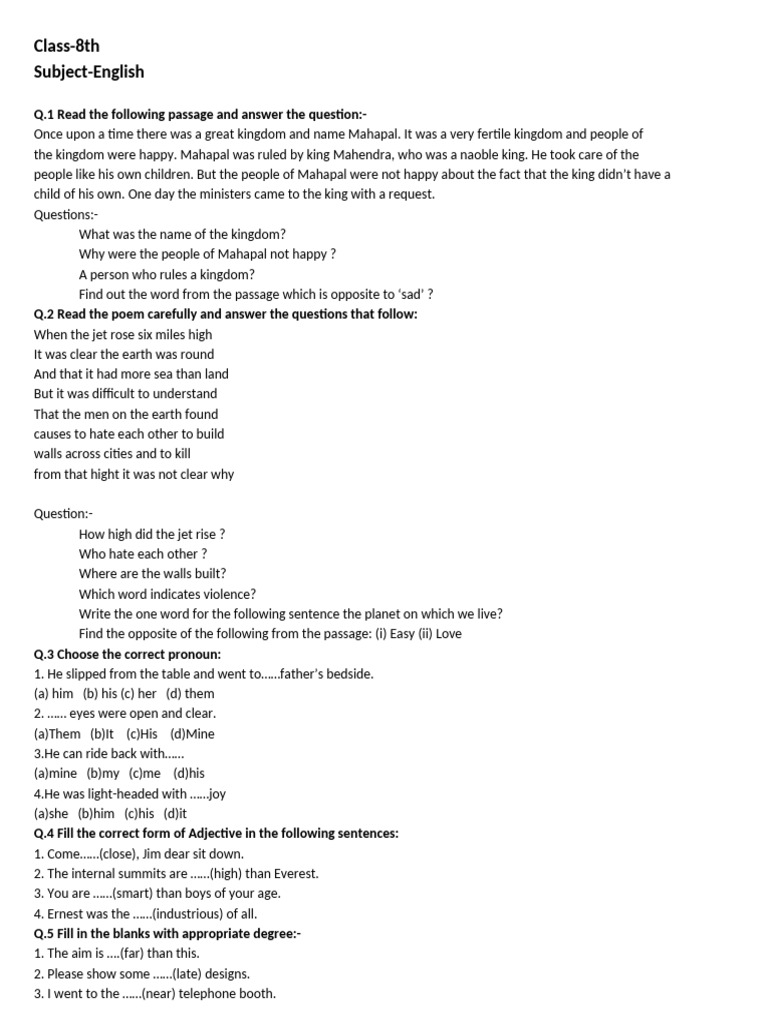 English Class 8 | PDF