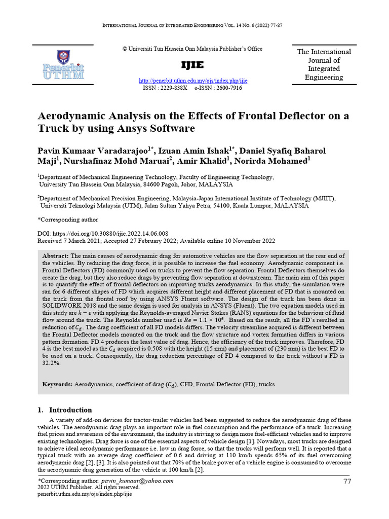 Aerodynamic Analysis On The Effects of Frontal Deflector On A Truck by ...