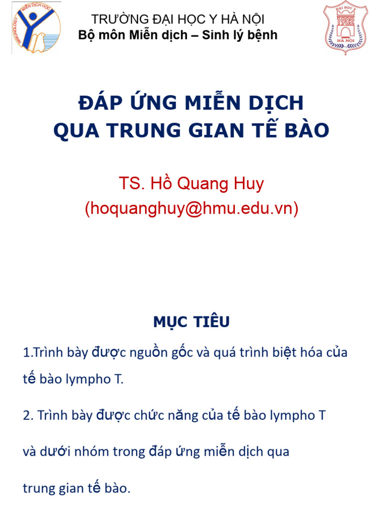 LEC8. ĐÁP ỨNG MIỄN DỊCH QUA TRUNG GIAN TẾ BÀO (New 2022) | PDF