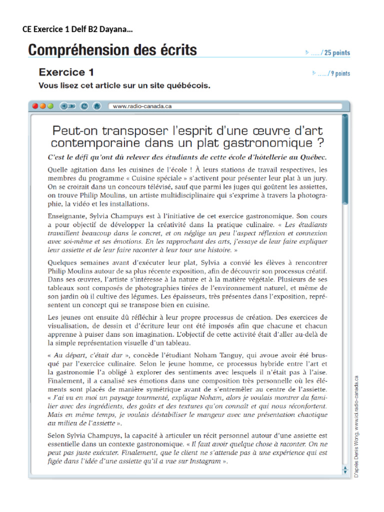 CE Exercice 1 Delf B2 Dayana | PDF