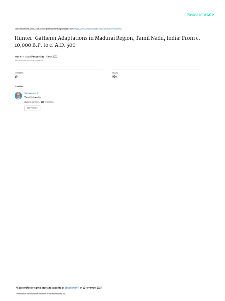 Hunter-Gatherer Adaptations in Madurai Region Tami | PDF | Artifact ...