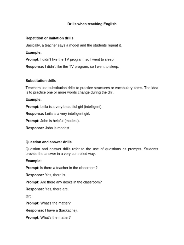 Types of Drills in English Teaching | PDF | Cognitive Science | Cognition