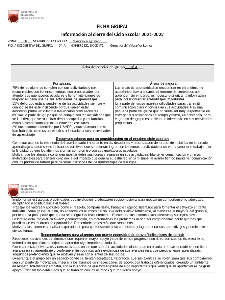 Ficha Grupal | PDF | Aprendizaje | Crecimiento personal y profesional