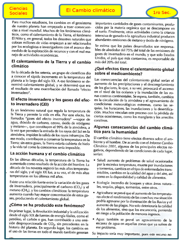 Cambio Climático (Lectura) | PDF | Ciencia y matemáticas