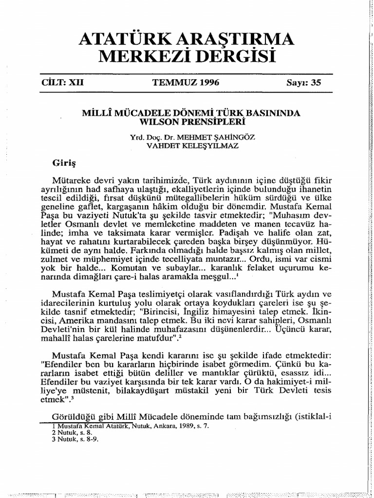 Milli Mucadele Donemi Turk Basininda Wil | PDF