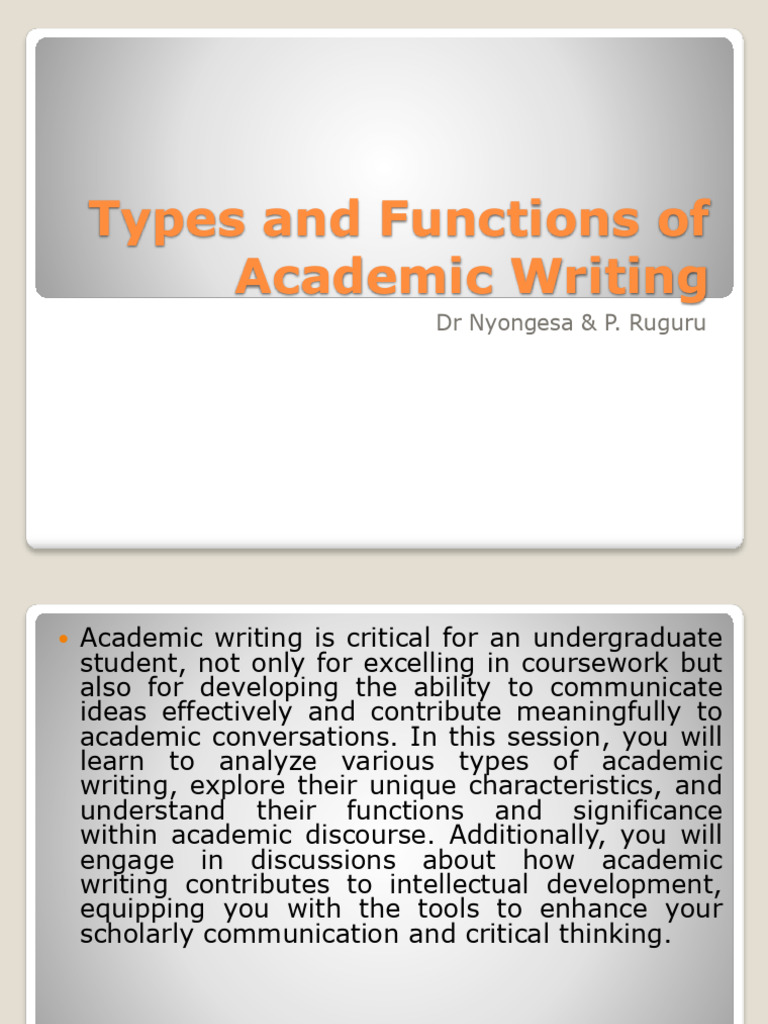 Types and Functions of Academic Writing | PDF