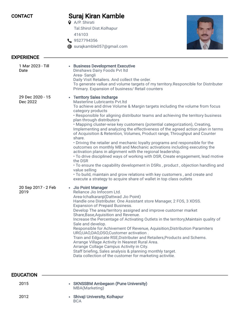Suraj Kamble CV - Sangli | PDF