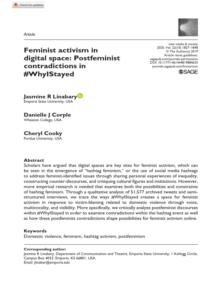 Feminist Activism in Digital Space: Postfeminist Contradictions in #Whyistayed | PDF