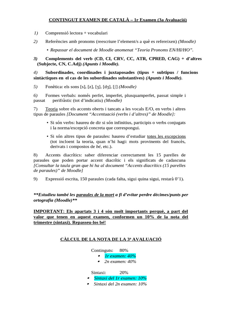Contingut (2n Batx) 1r Examen 3r Trim | PDF