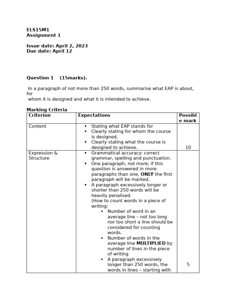 EAP Assignment Overview and Guidelines | PDF | Word | Grammar