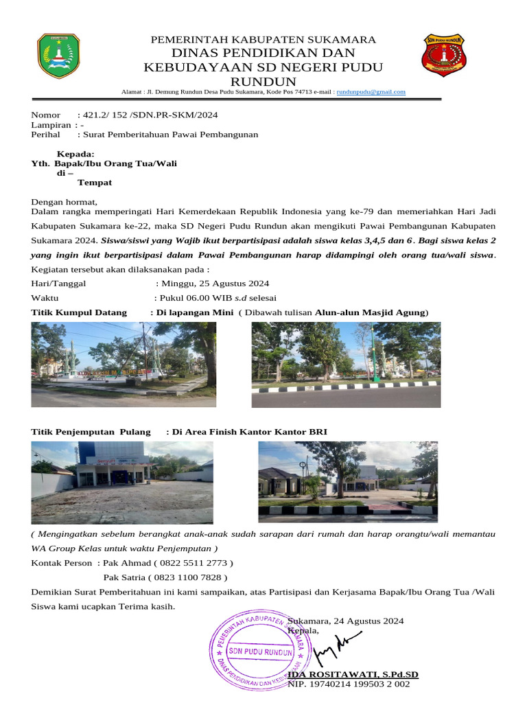 Surat Pemberitahuan Pawai Buat Siswa - 2024 | PDF