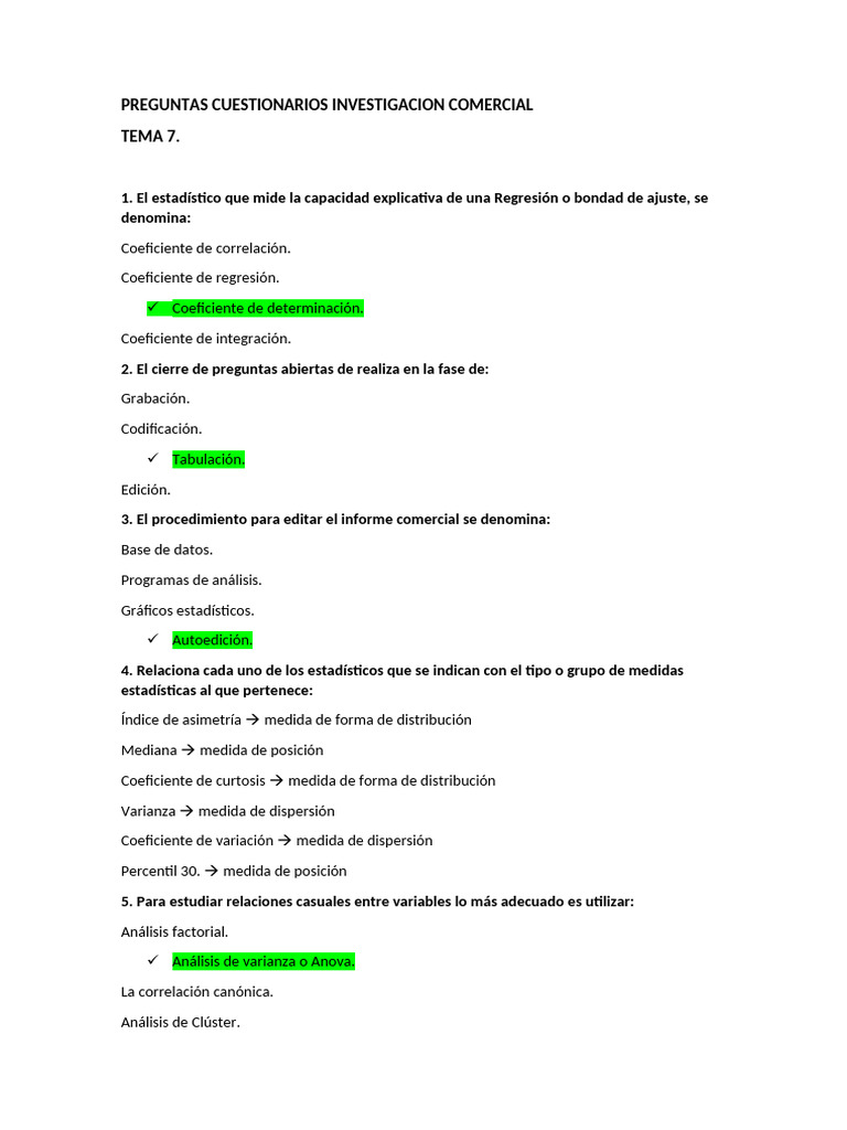 Preguntas Cuestionarios Investigacion Comercial | PDF