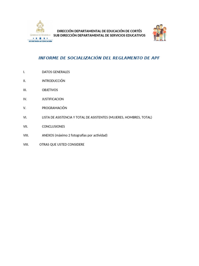 INFORME SOCIALIZACIÓN REGLAMENTO APF | PDF