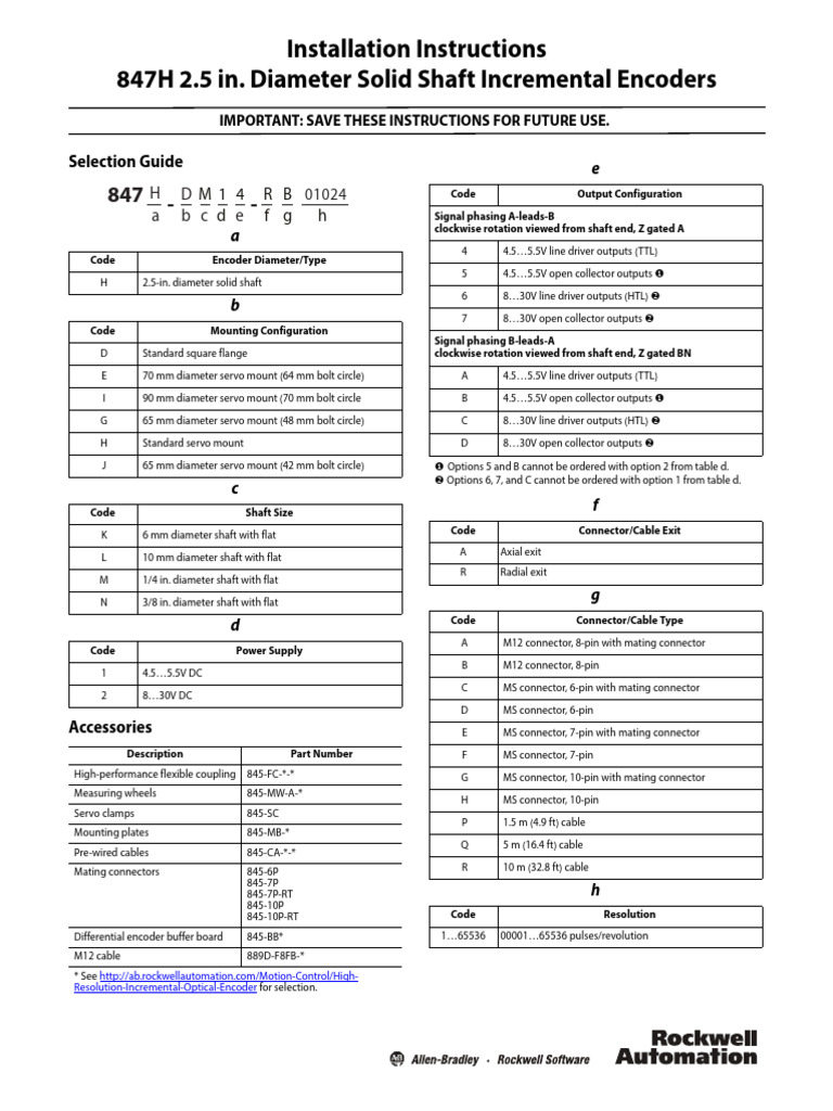 Installation Instructions 847H 2.5 In. Diameter Solid Shaft Incremental ...