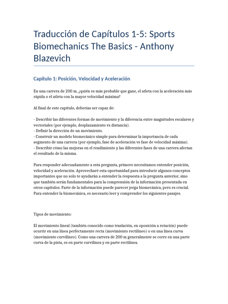 Traducción Capítulos 1 5 Sports Biomechanics | PDF