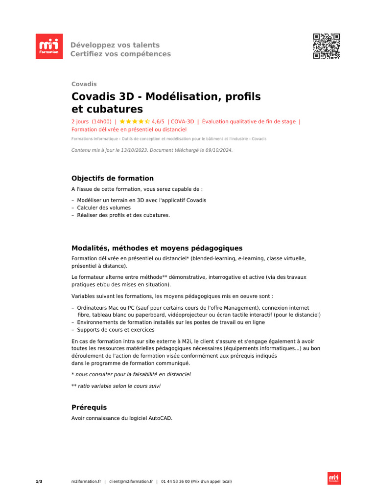 M2i Formation - COVA-3D - Covadis 3D - Modélisation, Profils Et Cubatures | PDF
