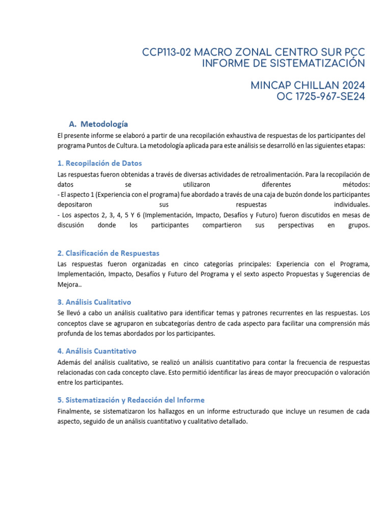 Informe Sistematizacion Macrozonal Sur PCC 2024 | PDF