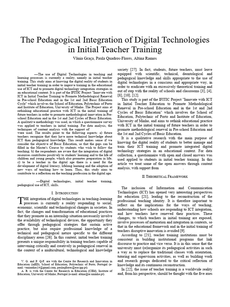 The Pedagogical Integration of Digital Technologies in Initial Teacher ...