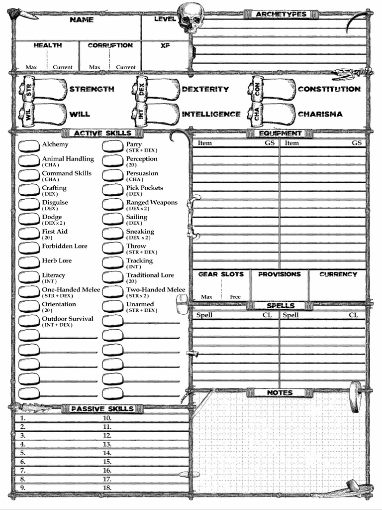 Narrative Gameplay Character Sheet - Fillable | PDF