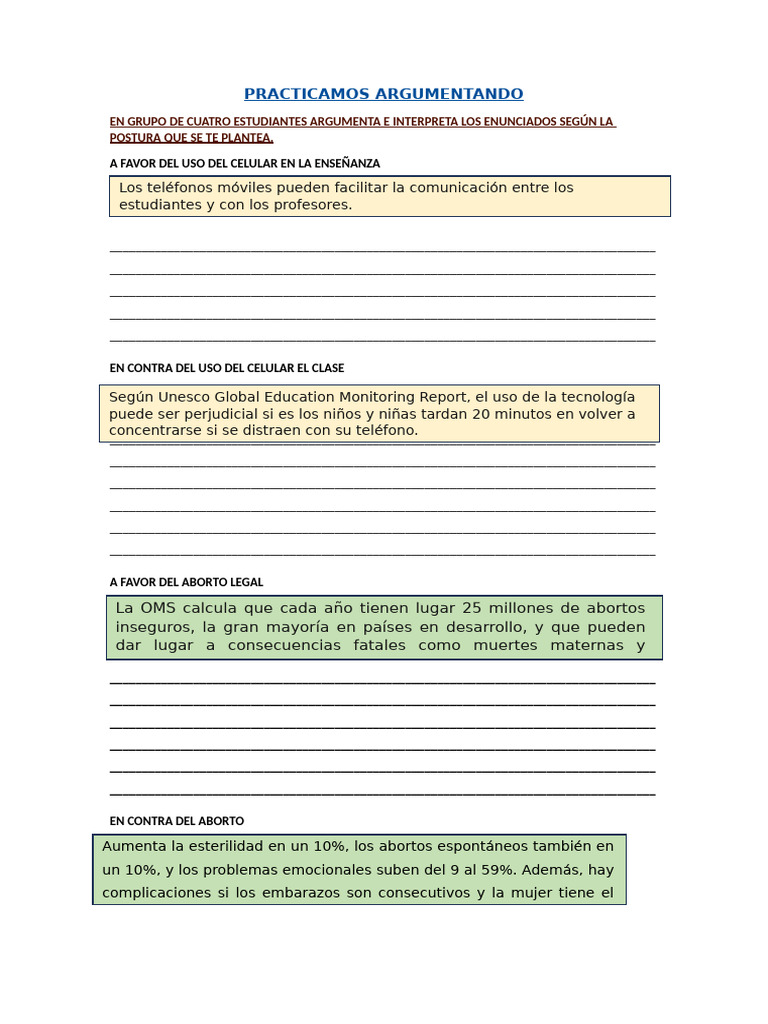 Practicamos Argumentando | PDF | Aborto | Embarazo humano