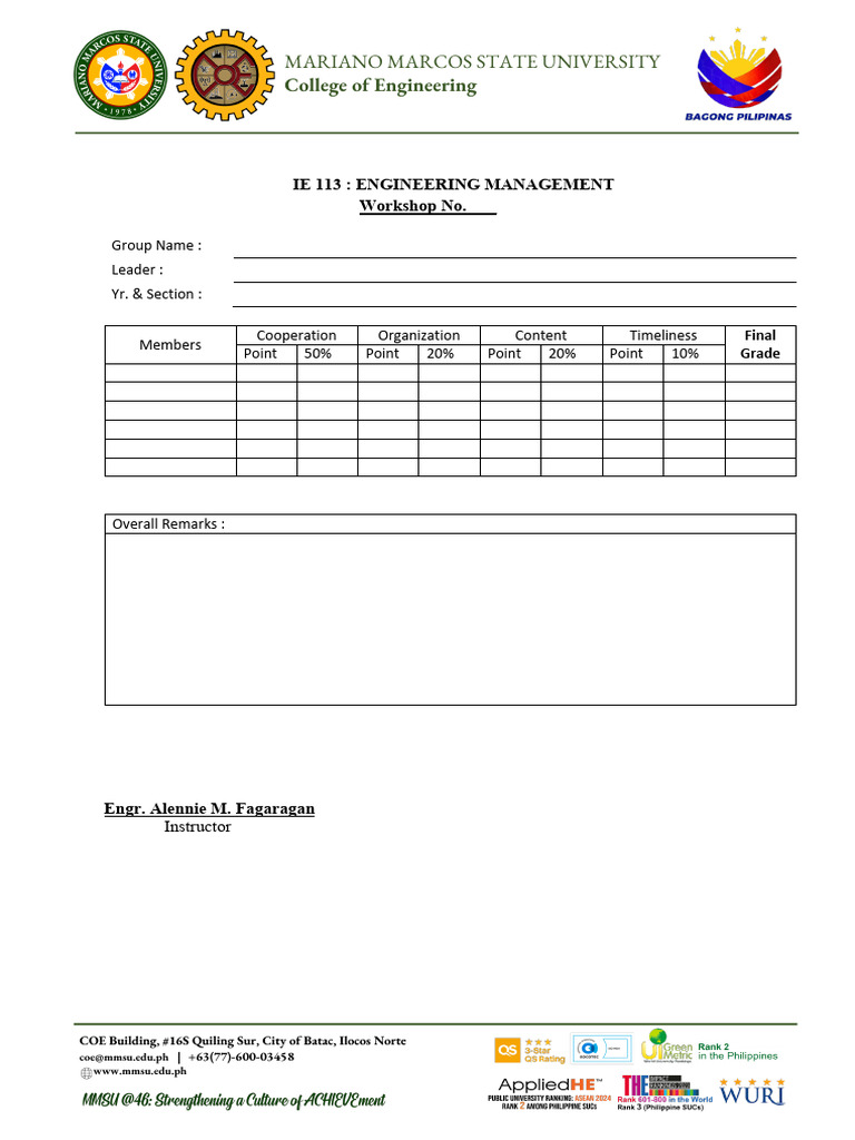 IE 113- WORKSHOP FORM | PDF