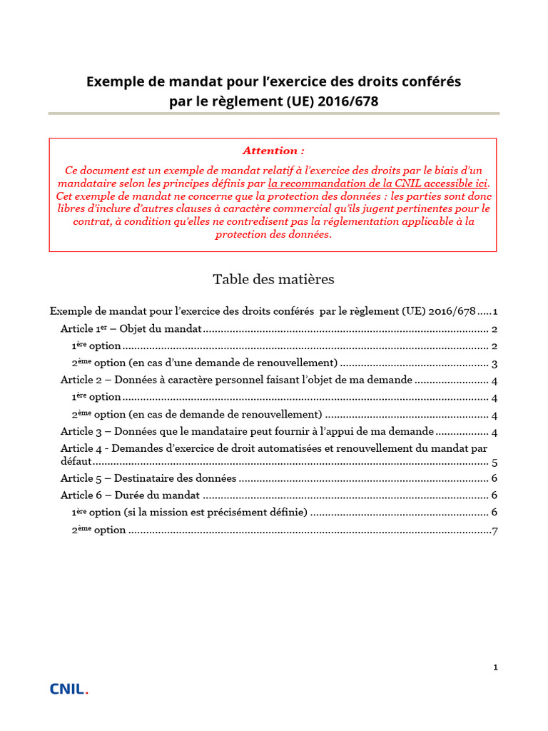 Mandat-Type - Exercice Des Droits | PDF