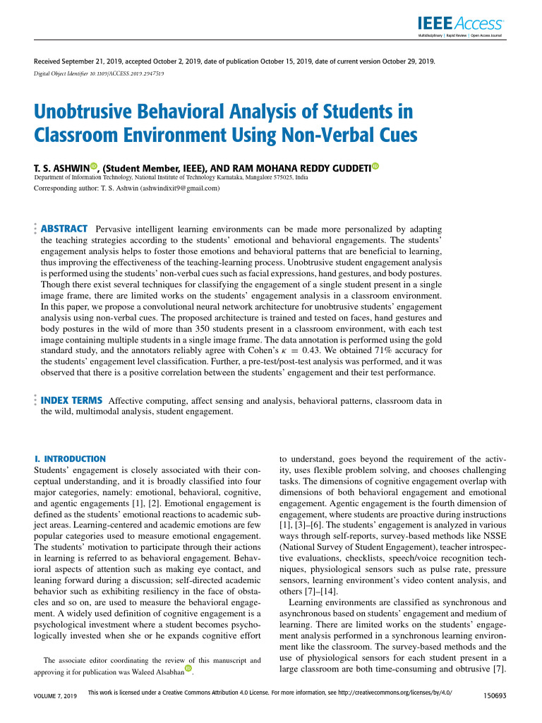 2019 Unobtrusive Behavioral Analysis of Students in Classroom ...