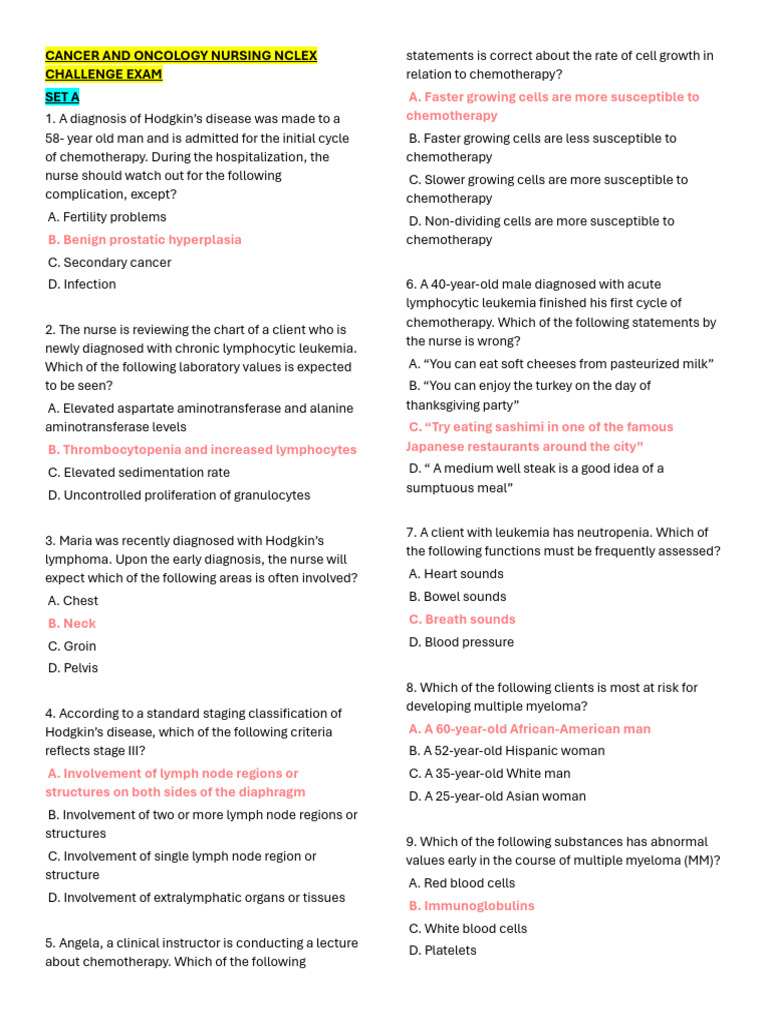 Cancer and Oncology Nursing Nclex Practice Test | PDF