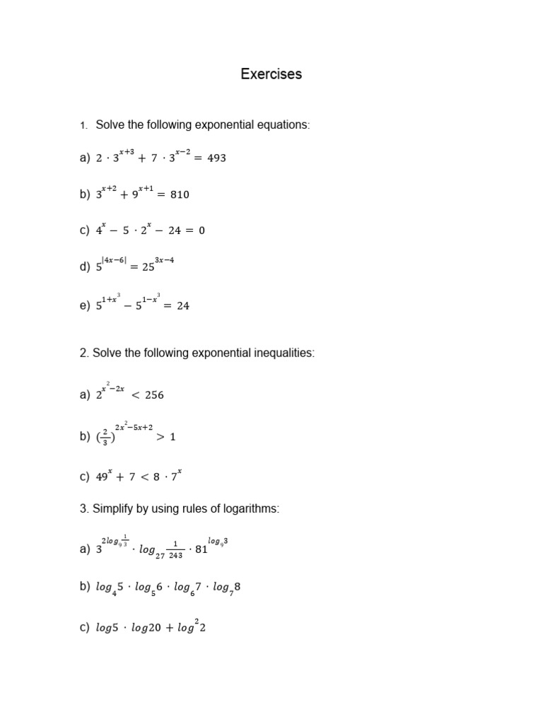 Exercises - Exponentials and Logarithms | PDF
