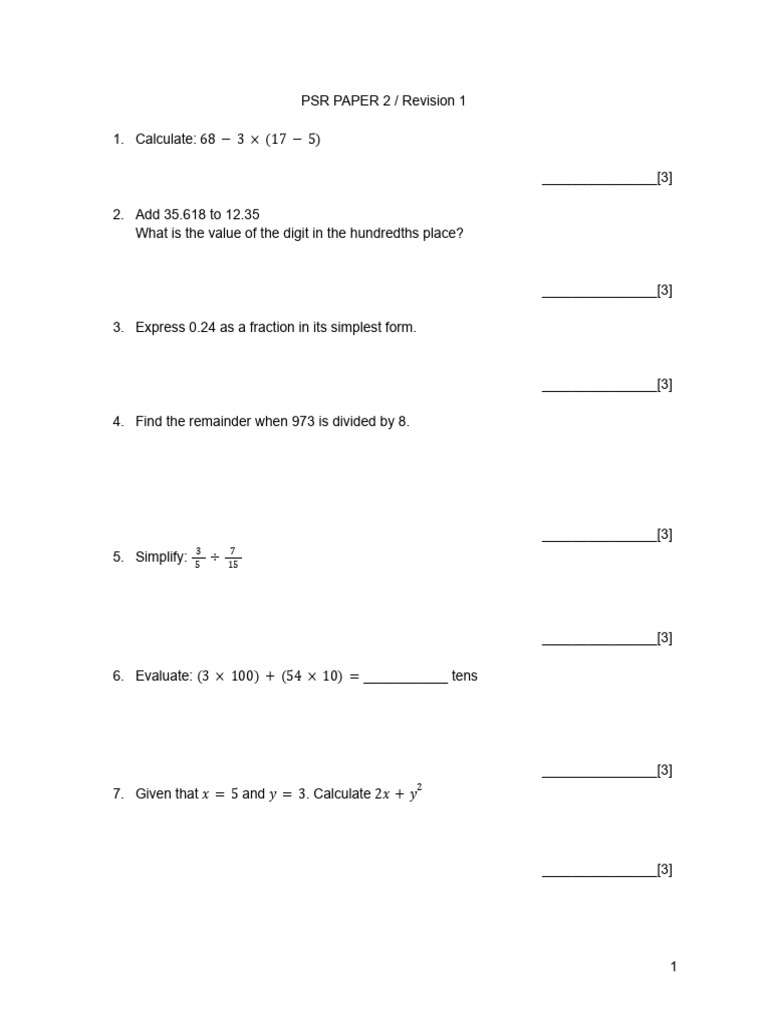 PSR Maths PYP2 2023 | PDF