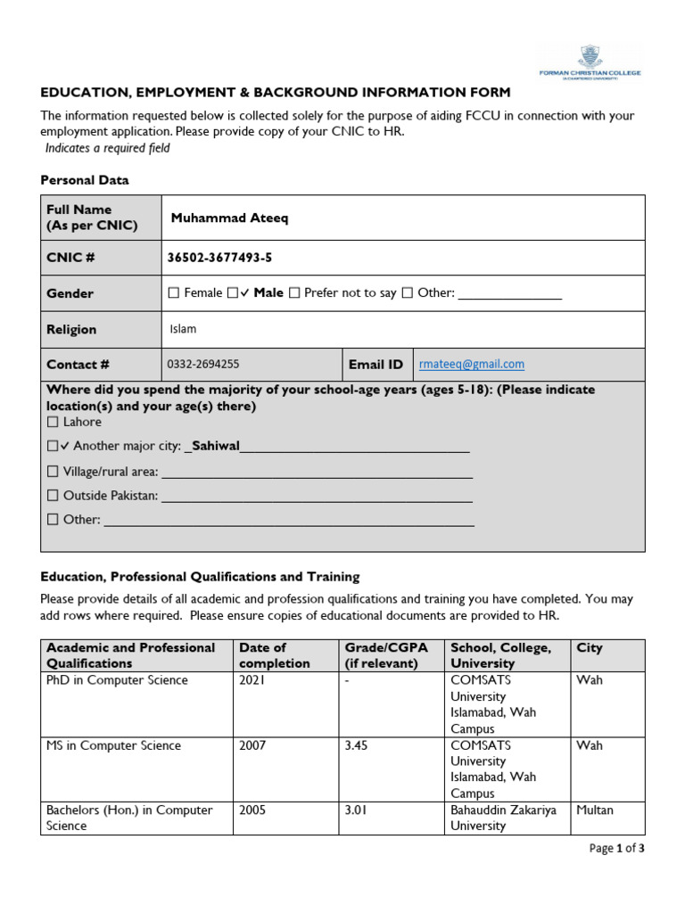 Background Information Form April 2023 | PDF